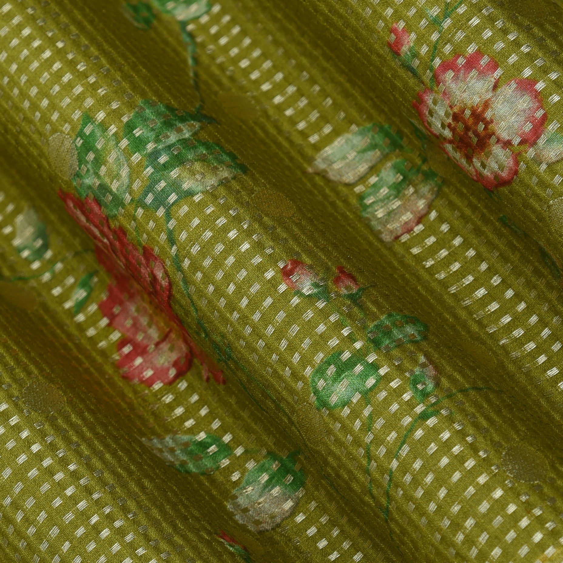 Mehandi Green Color Brocade Fabric – KC Creations