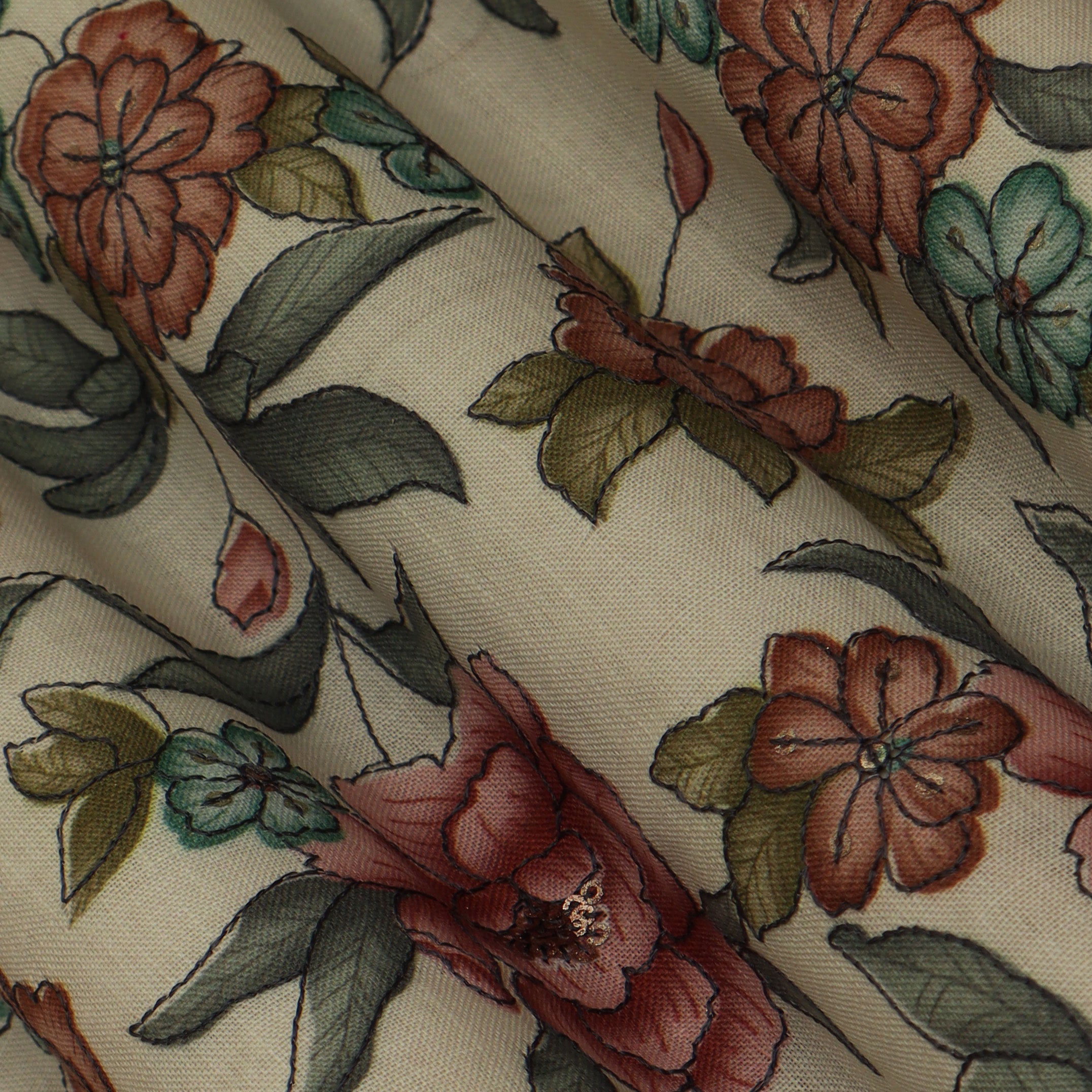 Cream Color Linen Sequence Print Embroidery Fabric – KC Creations