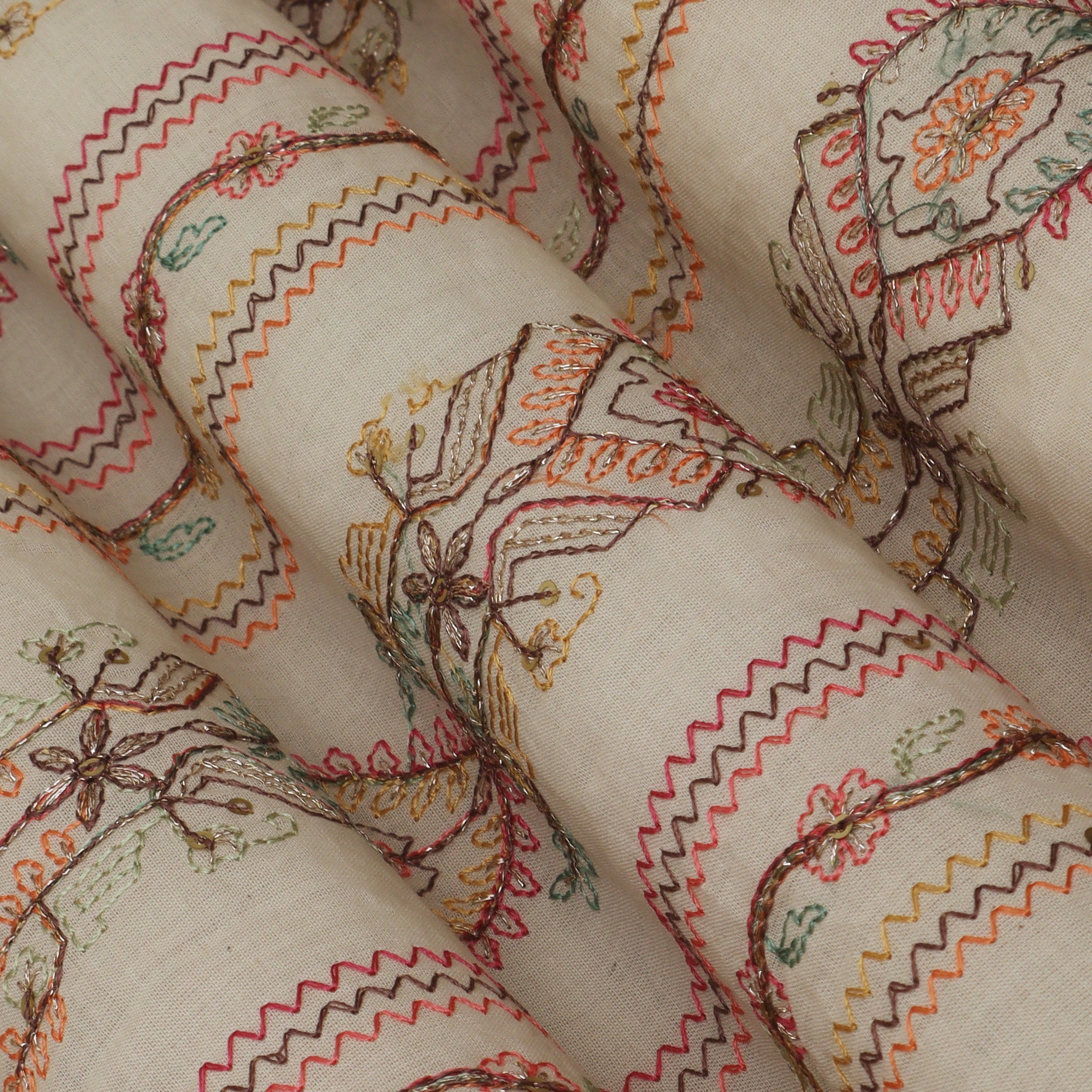 White Color Kora Cotton Embroidery Fabric – KC Creations