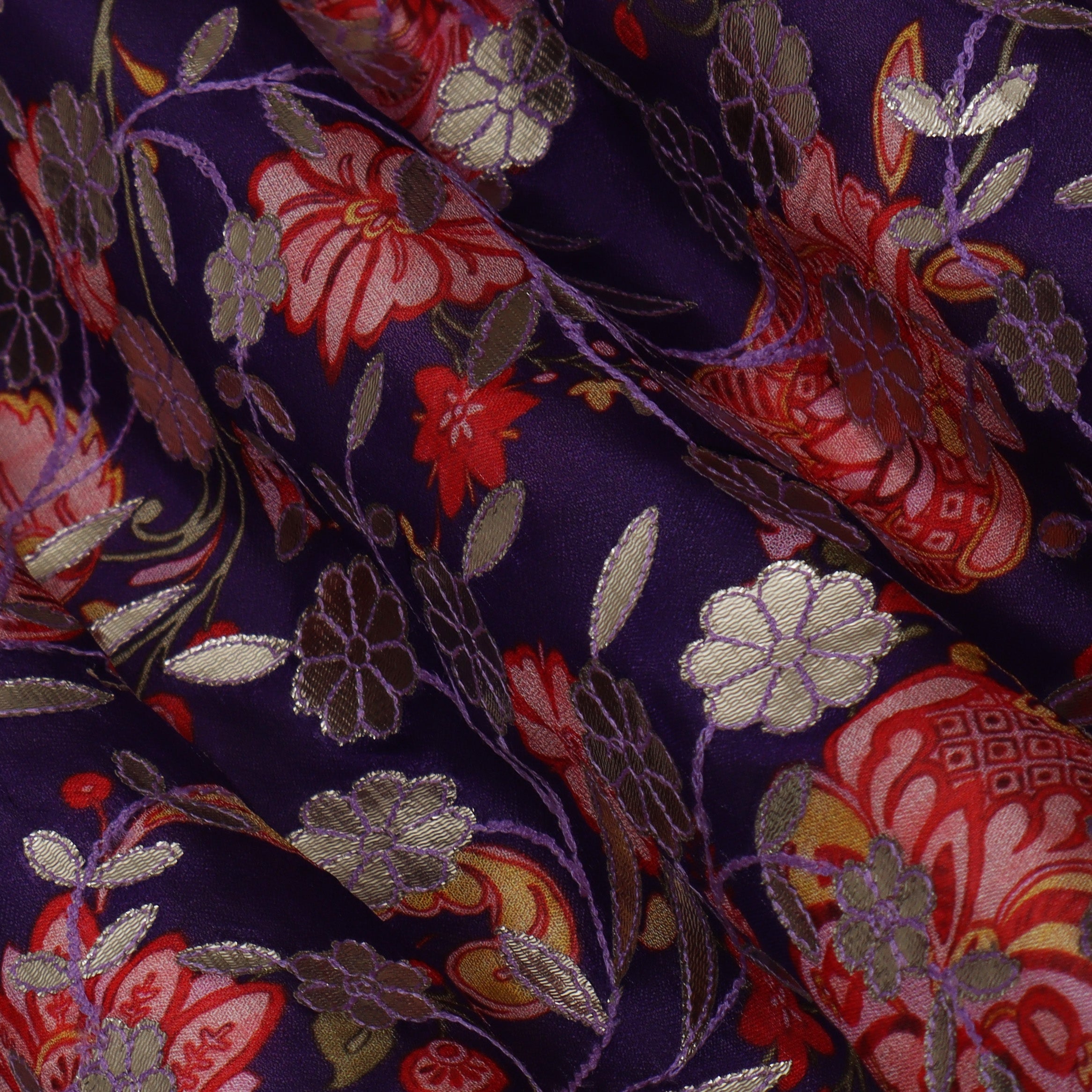 Purple Color Chinon Hydra Print Gota Work Fabric – KC Creations
